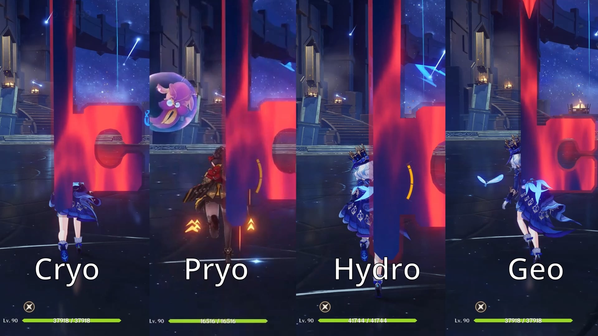 C6 Cryo、Pryo、Cryo、およびGeo Chiori vs Abyss 12-1-1の比較 – Playing Games